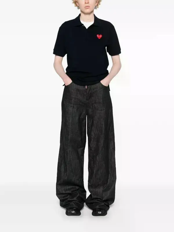 Play Comme Des Garcon Heart-patch Cotton Polo Shirt - Blue