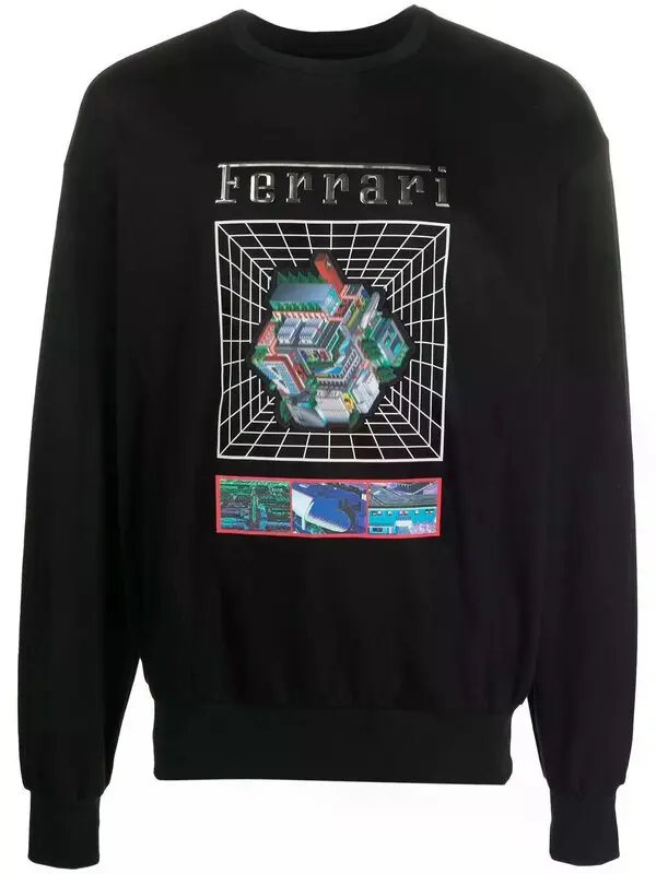 FERRARI Graphic-print Cotton Sweatshirt - Black