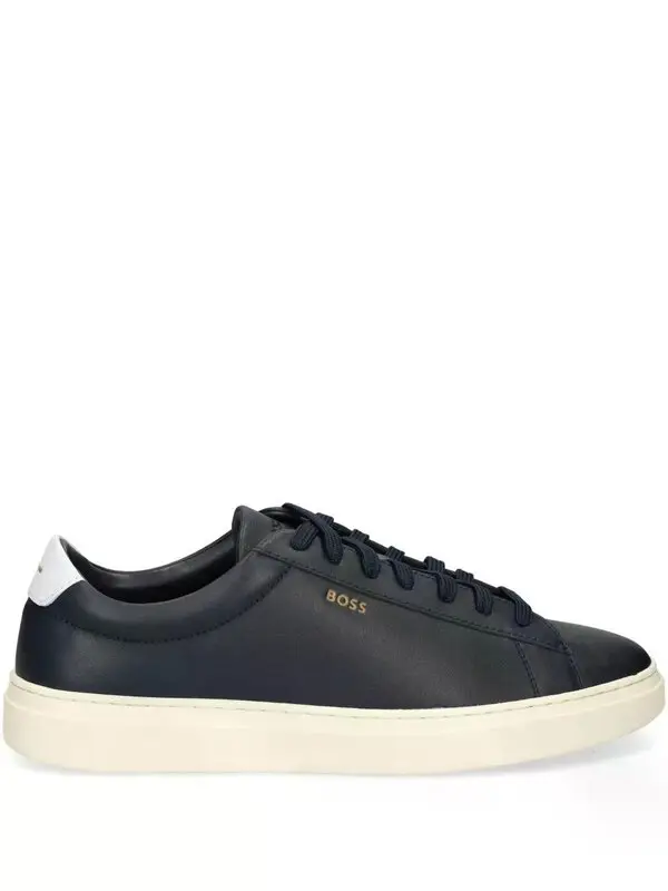 BOSS Lace-up Trainers In Polished Leather - Blue