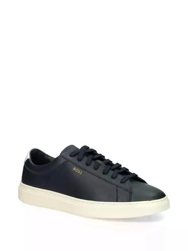 BOSS Lace-up Trainers In Polished Leather - Blue