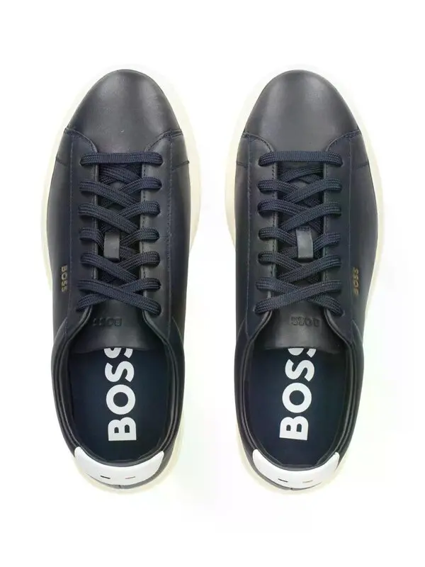 BOSS Lace-up Trainers In Polished Leather - Blue
