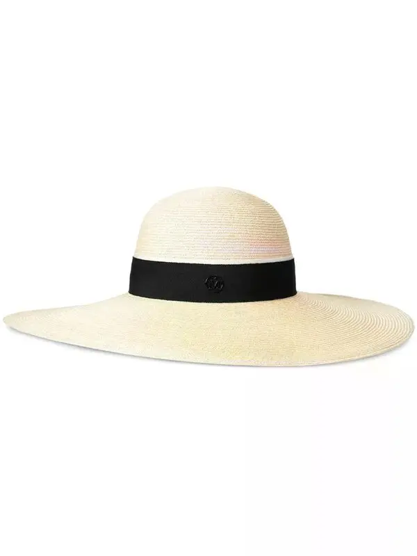 MAISON MICHEL Blanche Straw Hat With Logo Detail - Neutrals