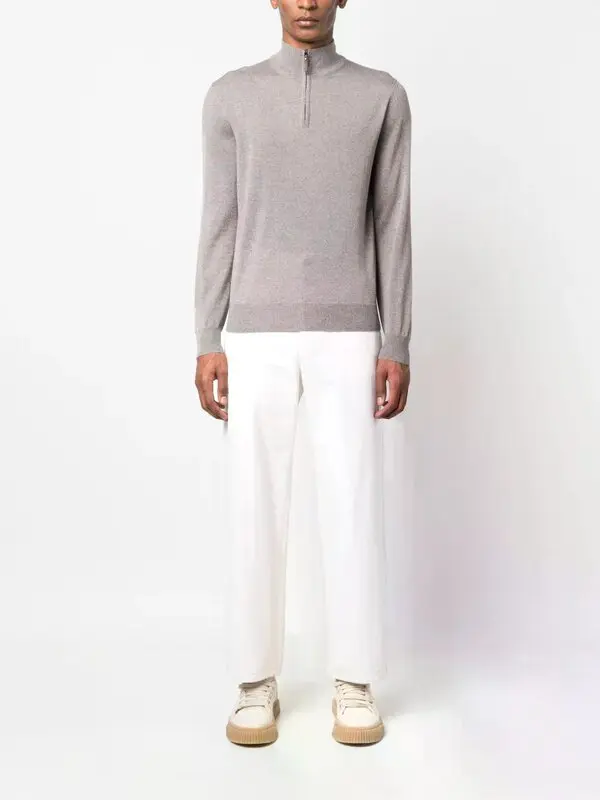 Canali Zip-detail Merino Jumper - Brown