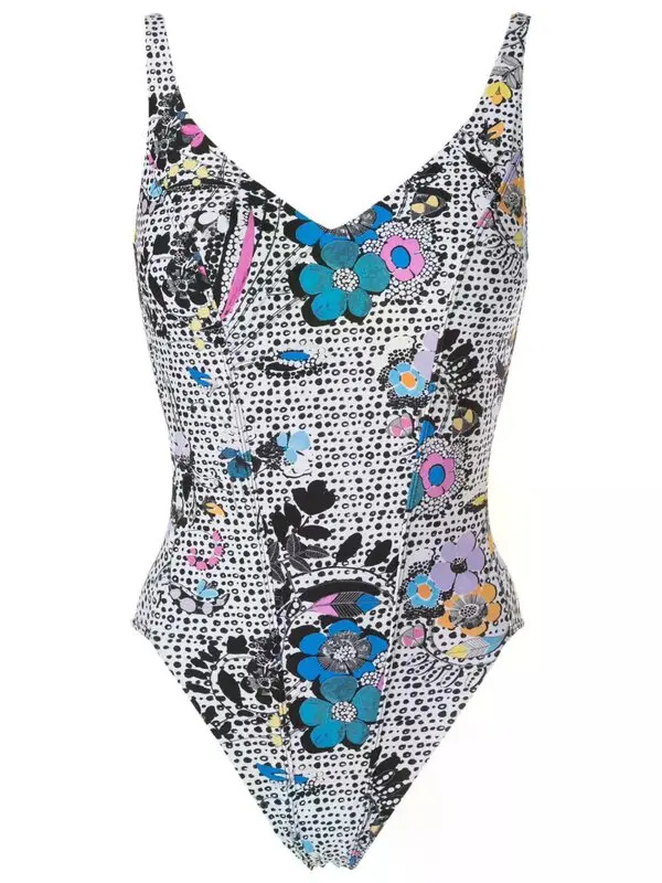 AMIR SLAMA Graphic-print Scoop-back Swimsuit - Multicolour