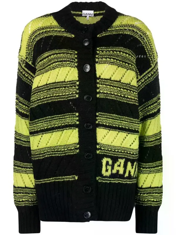 GANNI Stripe-pattern Knitted Cardigan