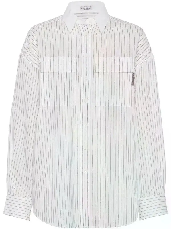 Brunello Cucinelli Striped Long-sleeve Shirt With Monili Detail