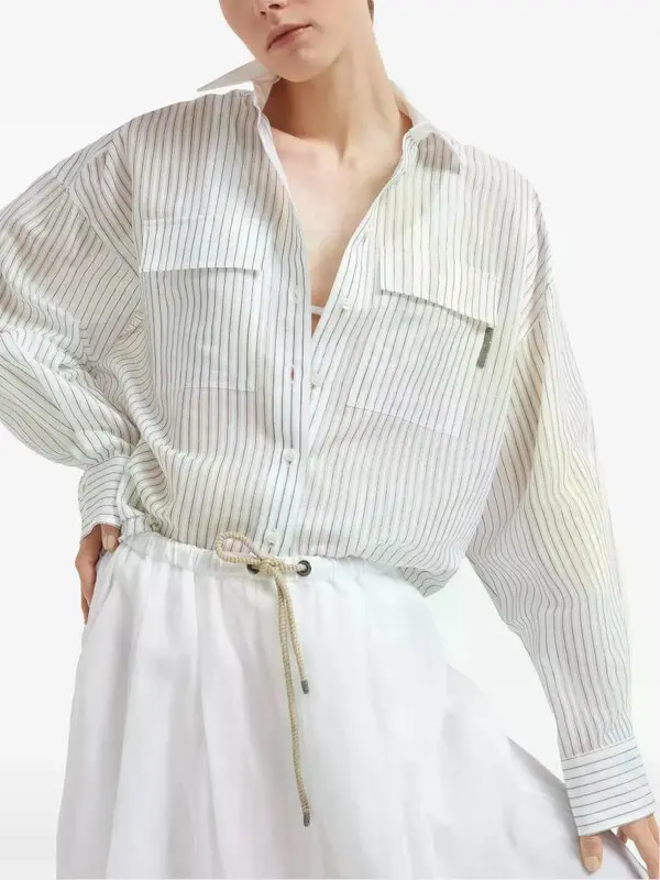 Brunello Cucinelli Striped Long-sleeve Shirt With Monili Detail