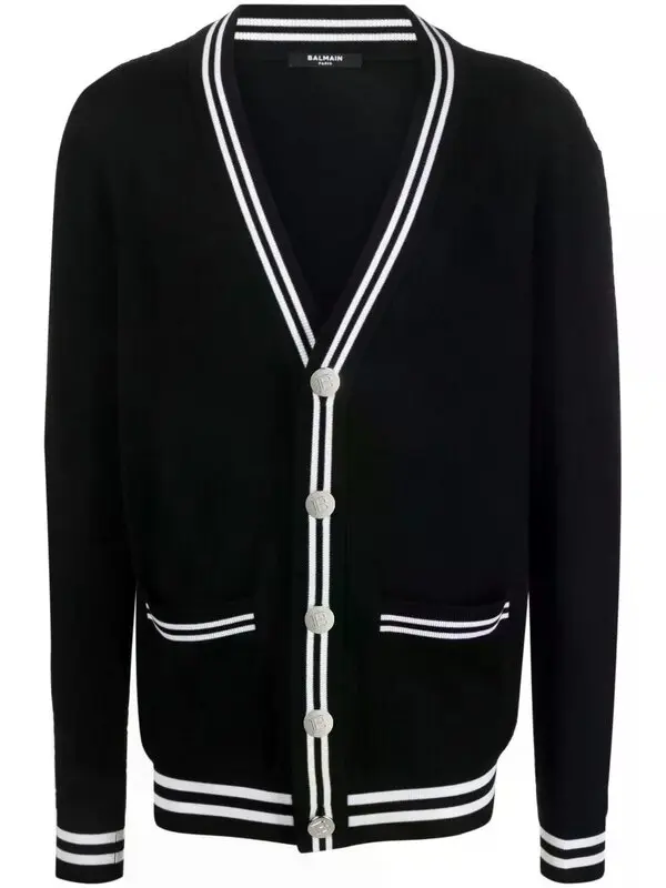 Balmain Contrasting-trim V-neck Cardigan