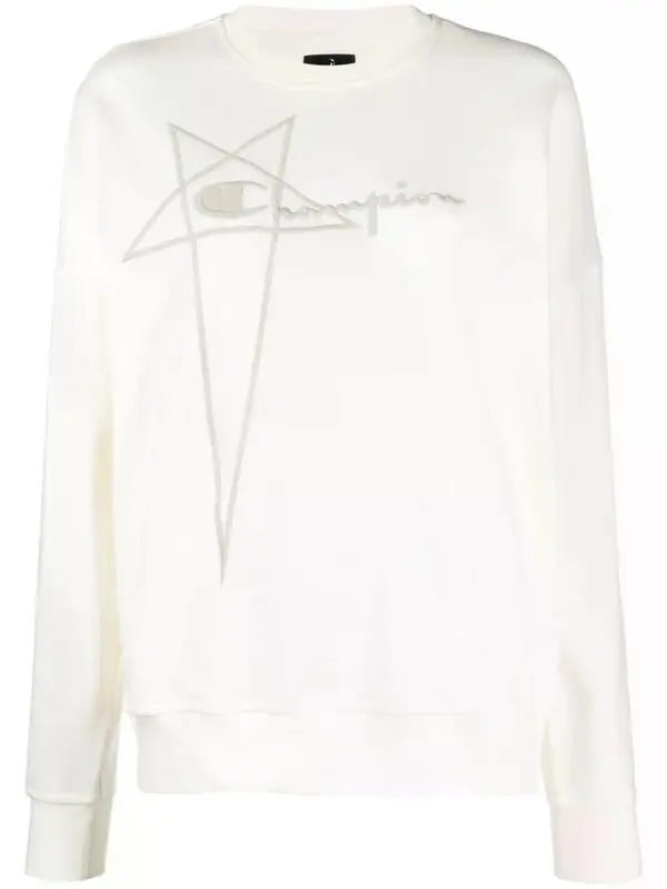 Rick Owens Cotton Sweatshirt With Embroidered Logo - Neutrals