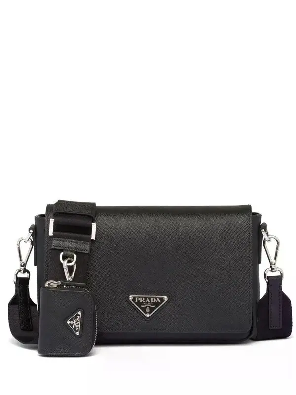 Prada Saffiano Leather Shoulder Bag With Removable Pouch - Black