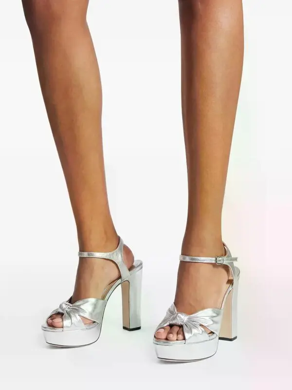 JIMMY CHOO 120mm Heloise Metallic Nappa Leather Sandals - Silver