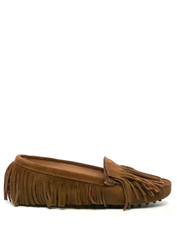SCAROSSO Fringed Suede Loafers - Brown