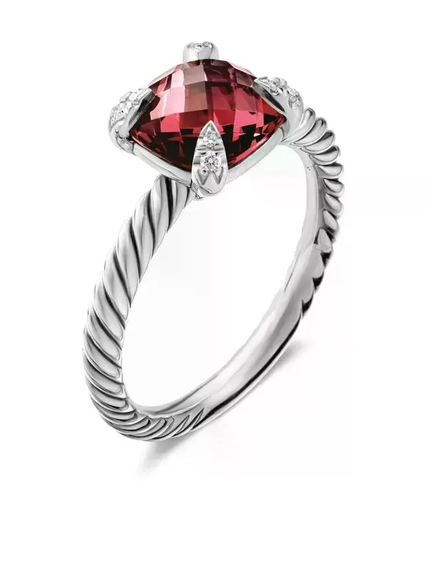 David Yurman Sterling Rhodolite Garnet And Diamond Ring - Silver