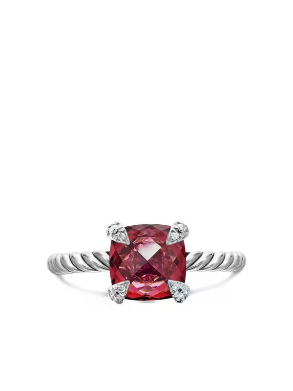 David Yurman Sterling Rhodolite Garnet And Diamond Ring - Silver