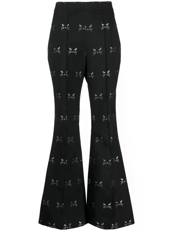MACGRAW Circa 72 Patterned Jacquard Flared Trousers - Black