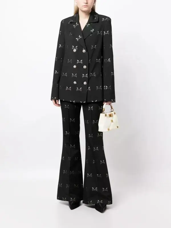 MACGRAW Circa 72 Patterned Jacquard Flared Trousers - Black