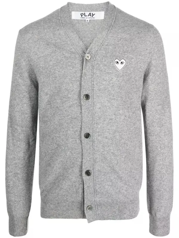 Play Comme Des Garcon Heart-patch Mélange-effect Wool Cardigan