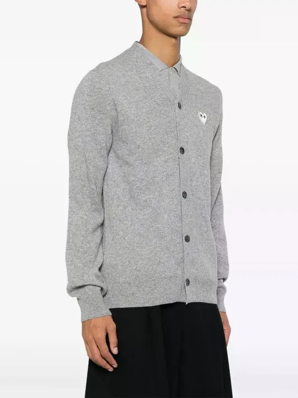 Play Comme Des Garcon Heart-patch Mélange-effect Wool Cardigan