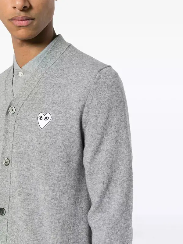 Play Comme Des Garcon Heart-patch Mélange-effect Wool Cardigan