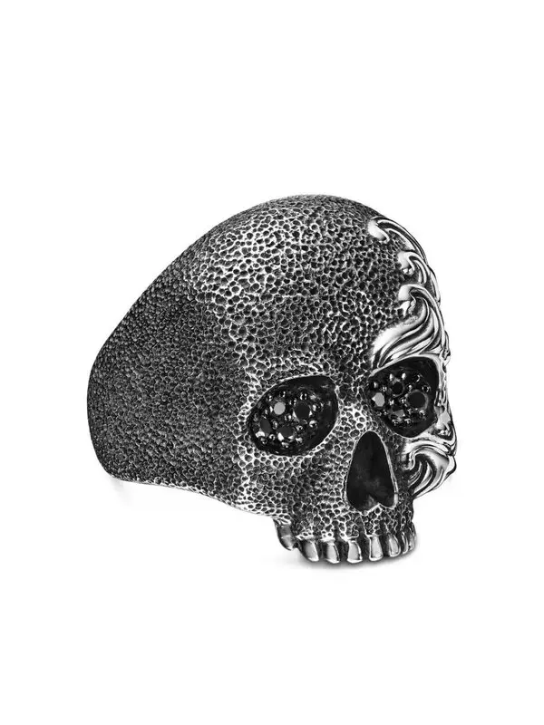 David Yurman Sterling Waves Skull Ring With Diamonds - Silver