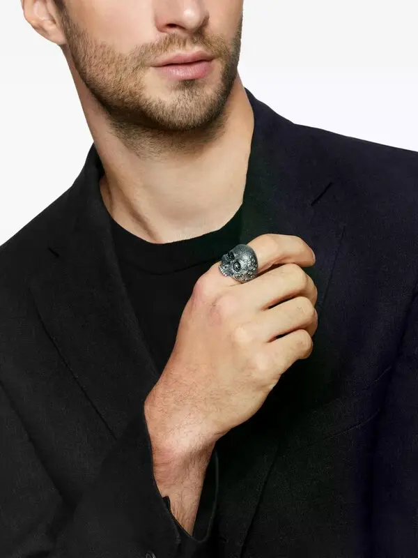 David Yurman Sterling Waves Skull Ring With Diamonds