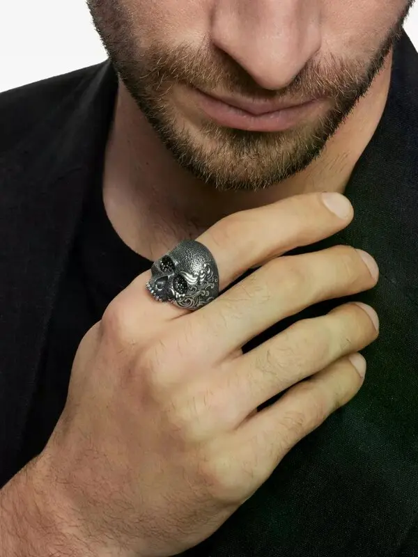 David Yurman Sterling Waves Skull Ring With Diamonds