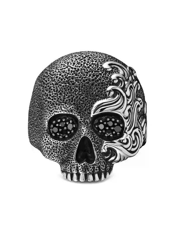 David Yurman Sterling Waves Skull Ring With Diamonds