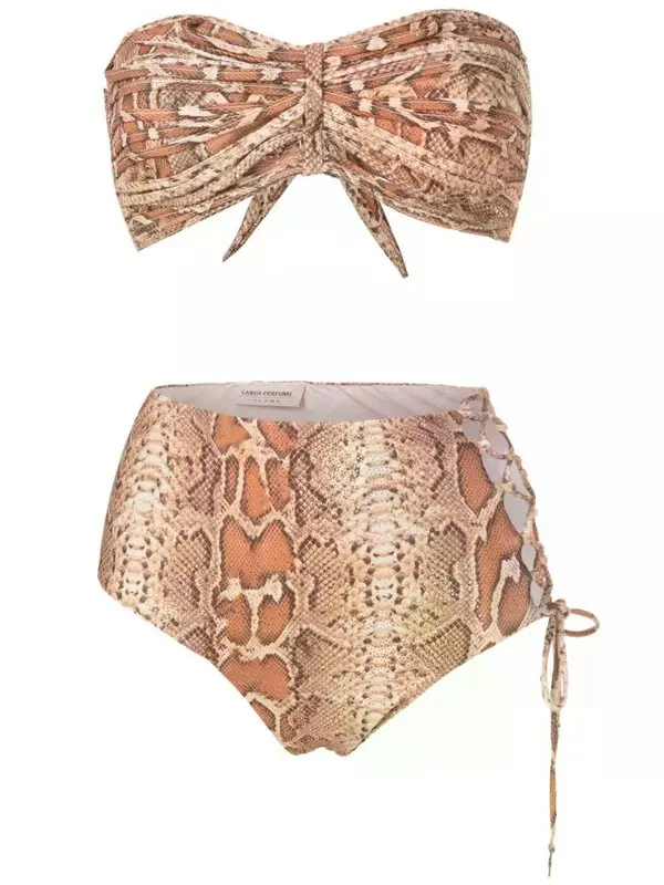 AMIR SLAMA Snakeskin-print Tie-fastening Bikini - Brown