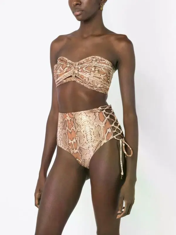 AMIR SLAMA Snakeskin-print Tie-fastening Bikini