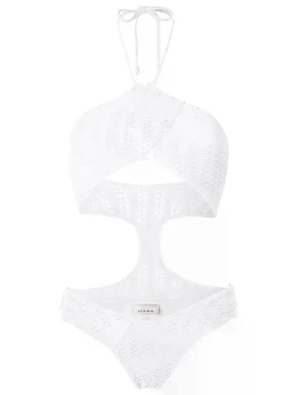 AMIR SLAMA Woven Halterneck One-piece - White