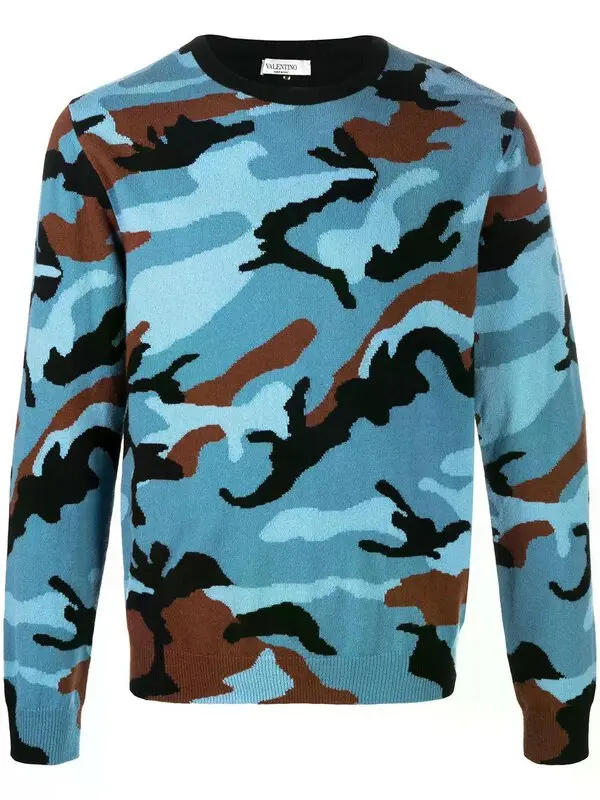 Valentino Garavani Intarsia-knit Camouflage Cashmere Jumper - Blue