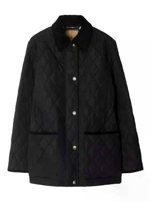 Burberry Quilted Barn Jacket With Corduroy Collar - Black
