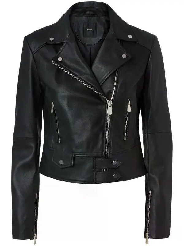 Pinko Cropped Biker Jacket - Black
