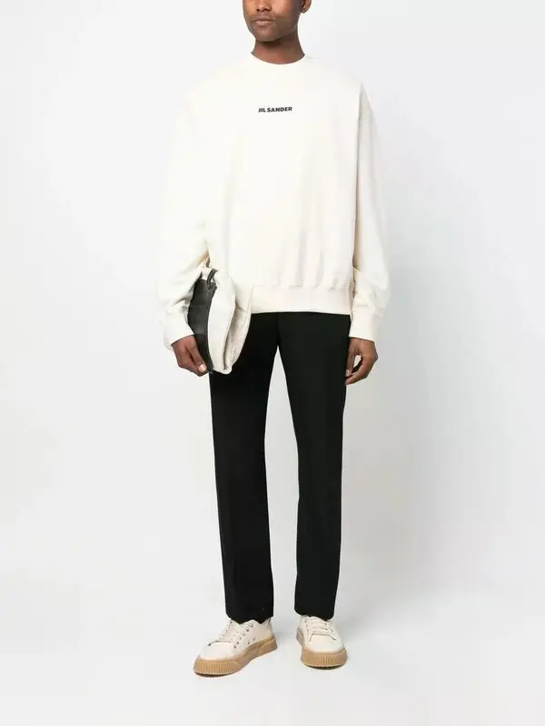 JIL SANDER Logo-print Crew Neck Sweatshirt - Neutrals