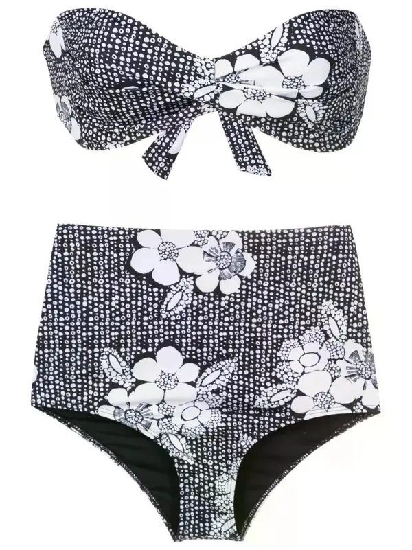 AMIR SLAMA Floral-print Bikini Set - Black