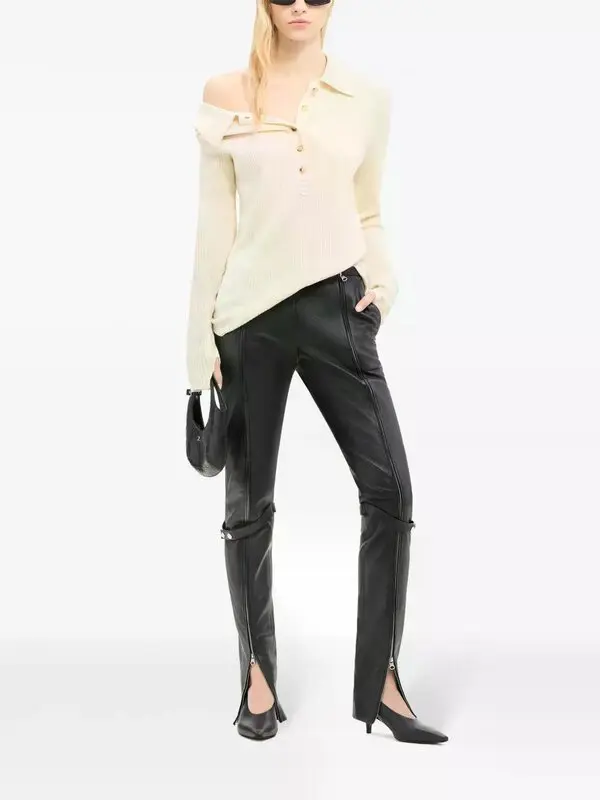 COURREGES Ribbed Knit Off-shoulder Sweater