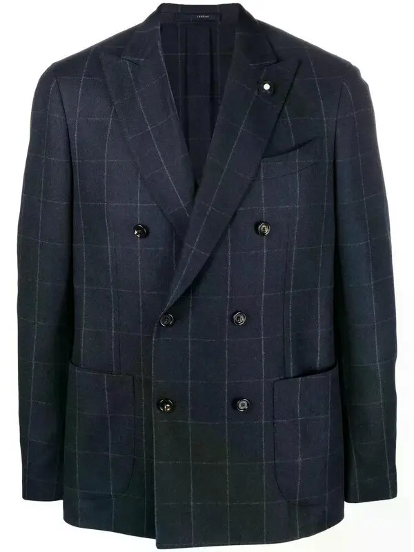 LARDINI Double-breasted Checked Blazer