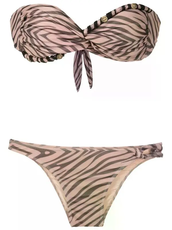 AMIR SLAMA Beaded Zebra-pattern Bikini Set