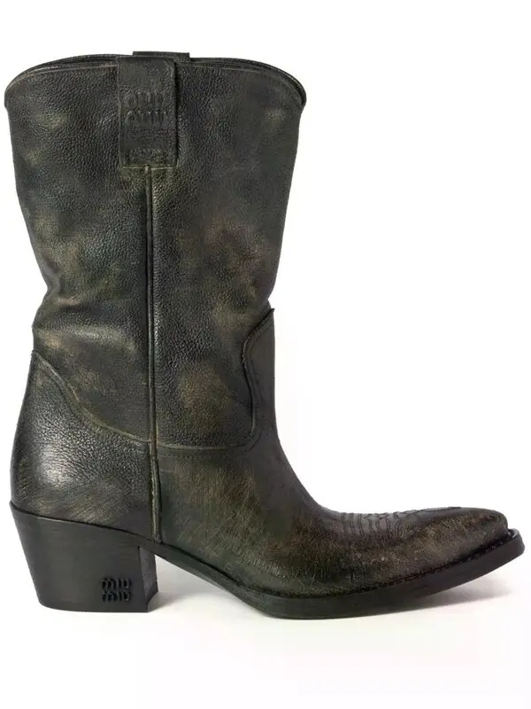 Miu Miu Leather Cuban Heel Boots - Brown