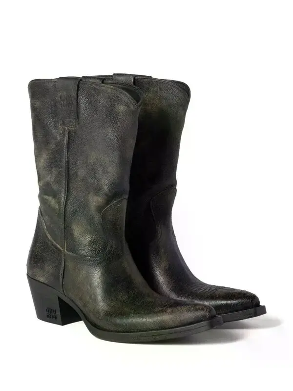 Miu Miu Leather Cuban Heel Boots - Brown