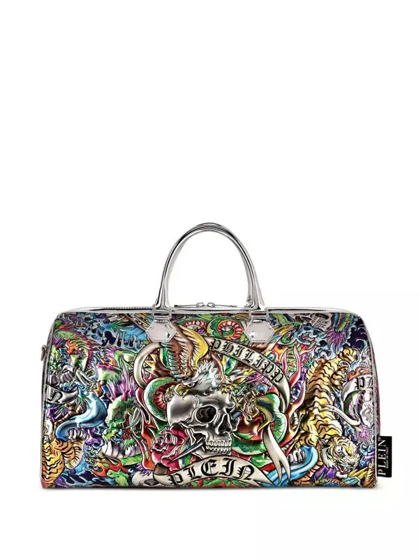 Philipp Plein Tattoo-embossed Leather Tote Bag - Blue