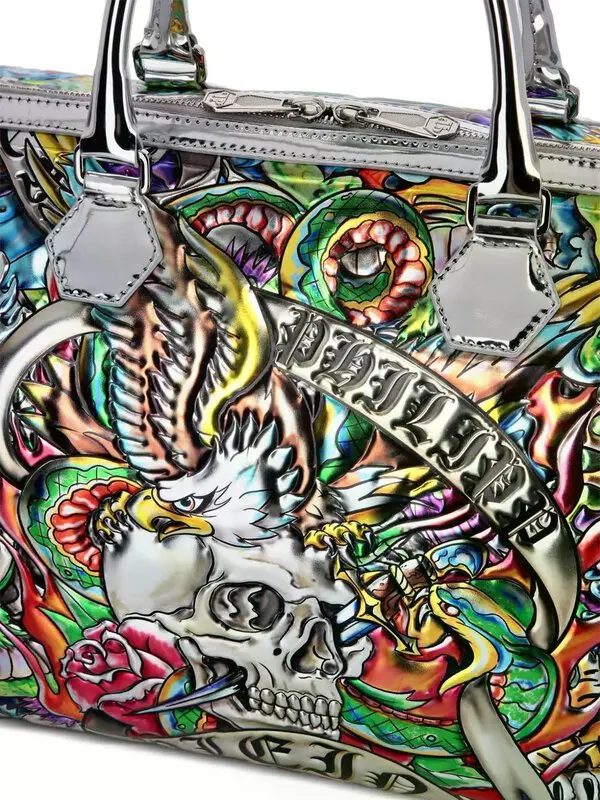 Philipp Plein Tattoo-embossed Leather Tote Bag