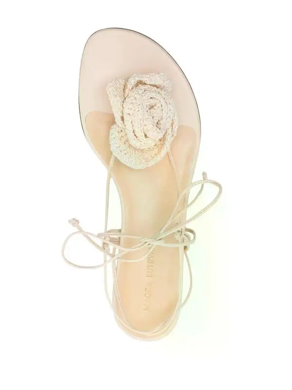 Magda Butrym Cream Leather Flower Crochet-knit Sandals