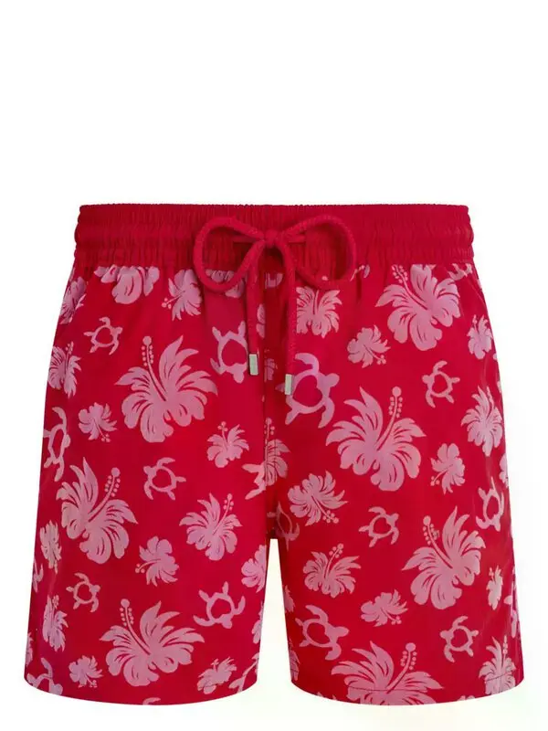Vilebrequin Swim Shorts With Flocked Turtle Heart Tahiti Graphic - Red