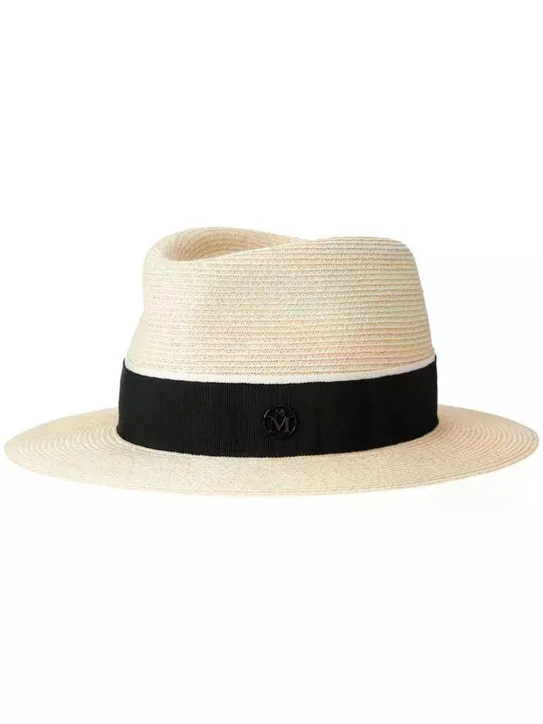 MAISON MICHEL Andre Logo Plaque-detail Straw Fedora