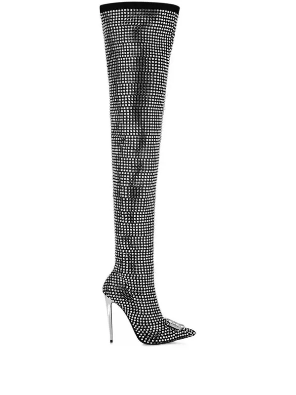 Philipp Plein Rhinestone Embellished Over The Knee Boots
