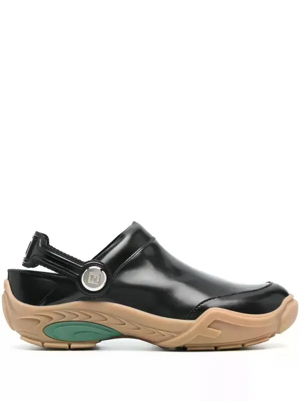 Fendi Ff-embroidered Leather Clogs