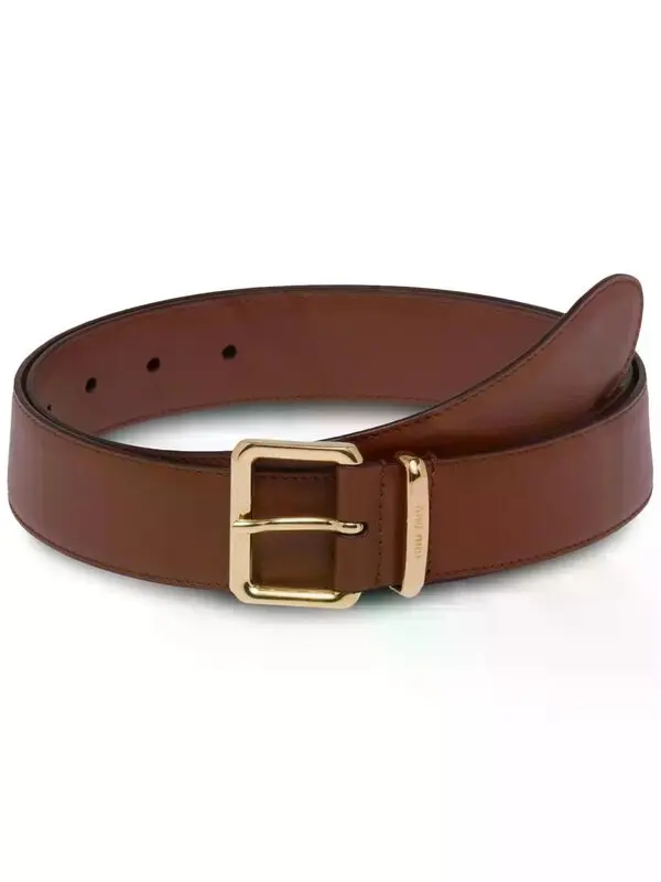 Miu Miu Leather Belt With Engraved Logo - Brown