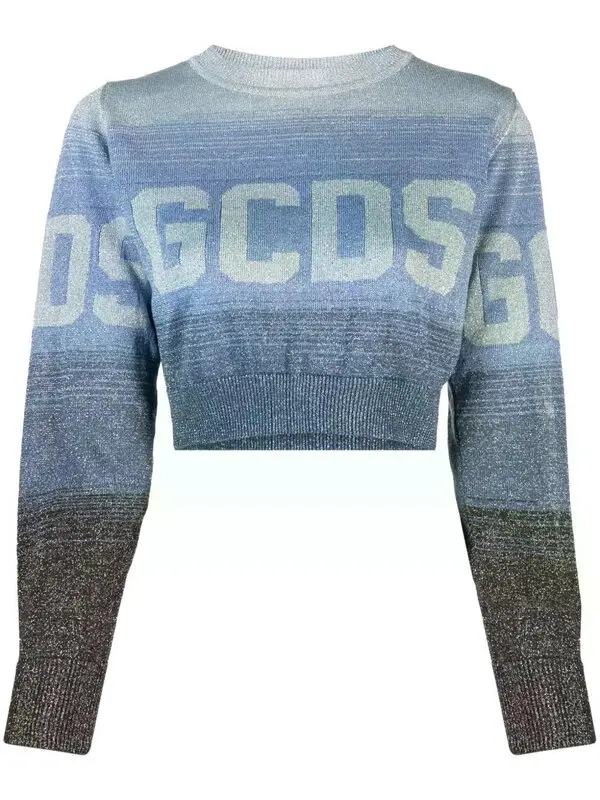 Gcds Intarsia-knit Logo Cropped Jumper - Blue