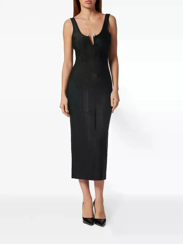 Philipp Plein Metallic Skull Ribbed Midi Dress